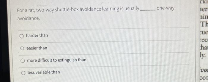 Solved For a rat, two-way shuttle-box avoidance learning is | Chegg.com