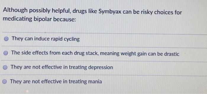 Solved Although possibly helpful, drugs like Symbyax can be | Chegg.com