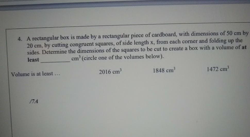 Solved 4. A rectangular box is made by a rectangular piece | Chegg.com