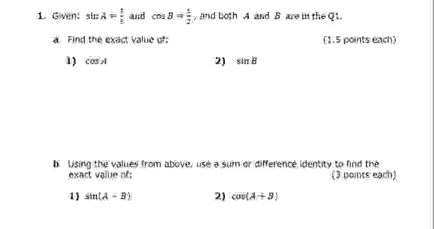 Solved a. ﻿Find the exal value of:(1.5 ﻿points | Chegg.com