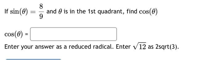 Solved If cos(θ)=41 and θ is in the 4th quadrant, find the | Chegg.com