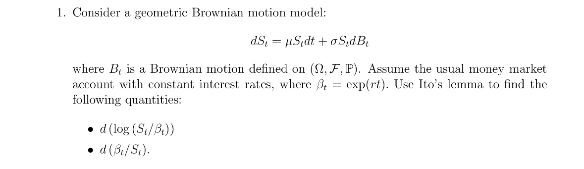 Solved Consider a geometric Brownian motion | Chegg.com