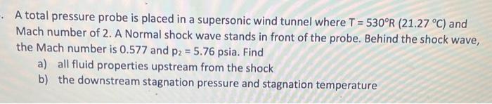 Solved A total pressure probe is placed in a supersonic wind | Chegg.com