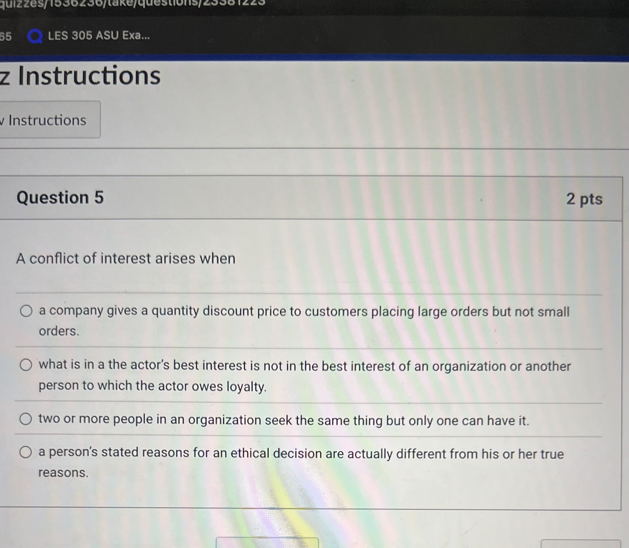Solved 65LES 305 ﻿ASU Exa...z | Chegg.com