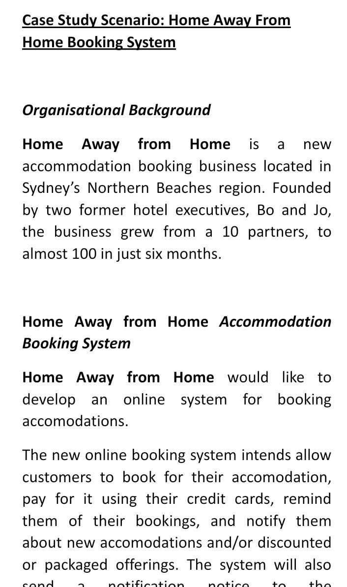 Solved Case Study Scenario: Home Away From Home Booking | Chegg.com