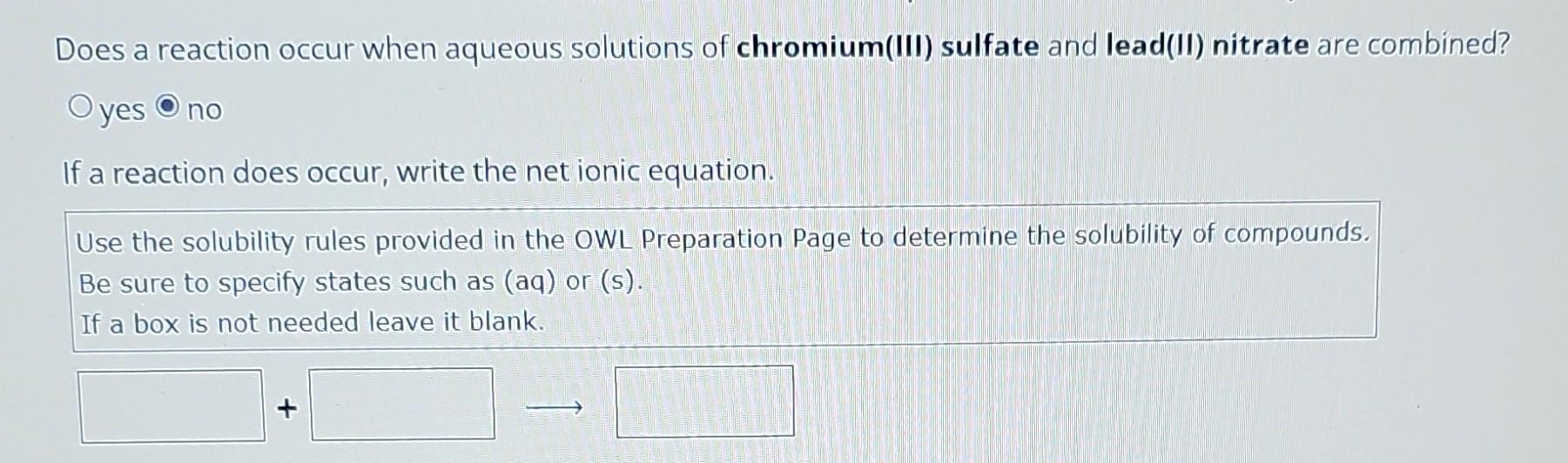 Solved Use the solubility rules provided in the OWL | Chegg.com