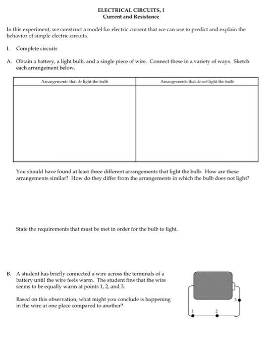 Solved ELECTRICAL CIRCUITS, I Current and Resistance In this | Chegg.com