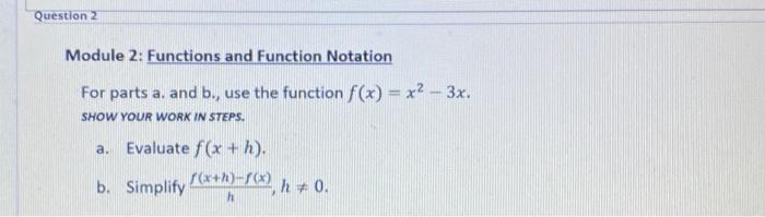 Solved Module 2 Functions And Function Notation For Parts