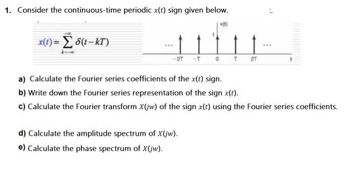 . 1. Consider the continuous-time periodic x(t) sign | Chegg.com