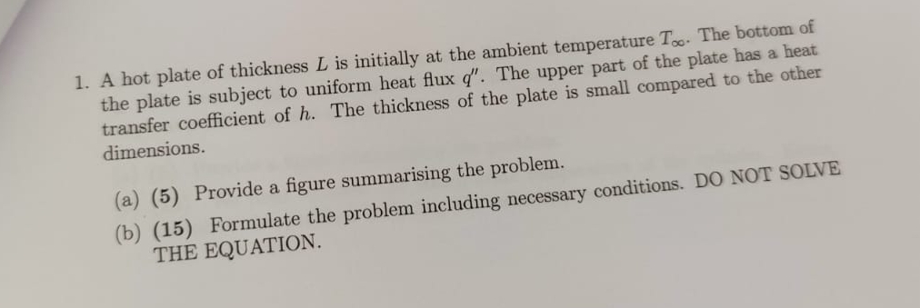 Solved A hot plate of thickness L ﻿is initially at the | Chegg.com