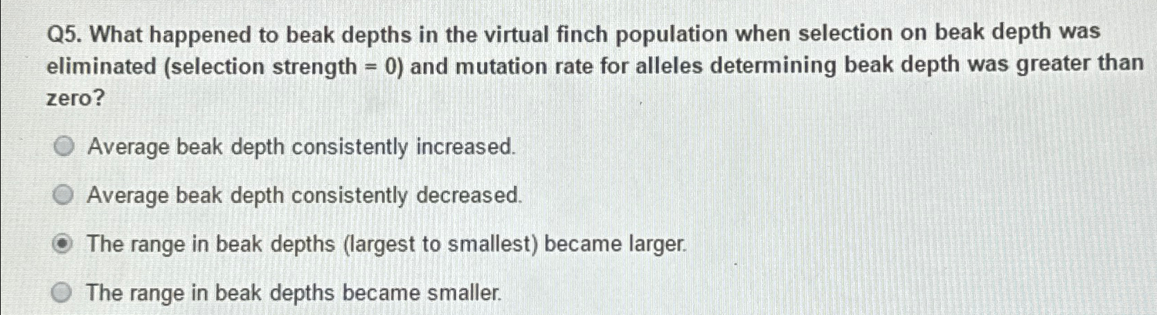 Solved Q5. ﻿What happened to beak depths in the virtual | Chegg.com