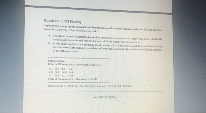 Solved Question 5 25 Marks Implementa Java Program Named