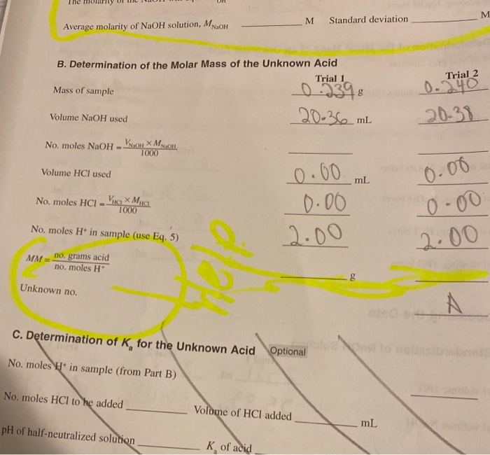 Solved M M Standard deviation Average molarity of NaOH | Chegg.com