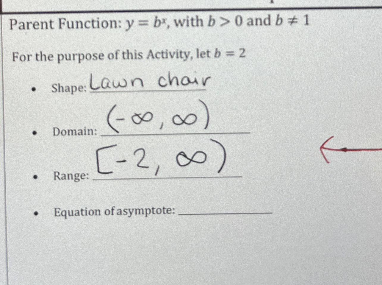 Solved y=2xParent Function: y=bx, ﻿with b>0 ﻿and b≠1For the | Chegg.com