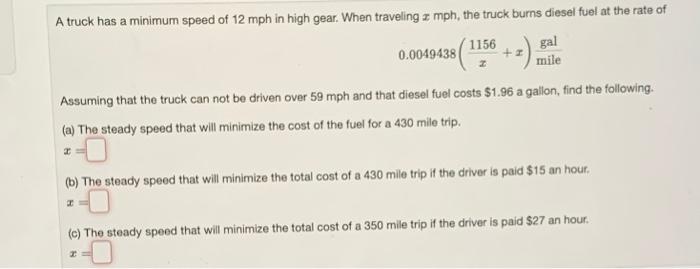 Solved A truck has a minimum speed of 12mph in high gear. | Chegg.com