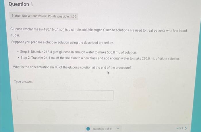 Solved Glucose (molar mass=180.16 g/mol ) is a simple, | Chegg.com