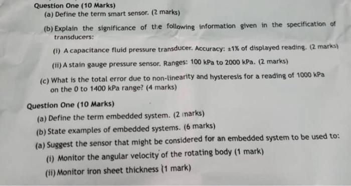 Solved Question One (10 Marks) (a) Define the term smart | Chegg.com