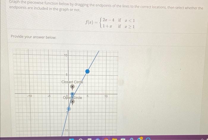 Solved Graph the piecewise function below by dragging the | Chegg.com