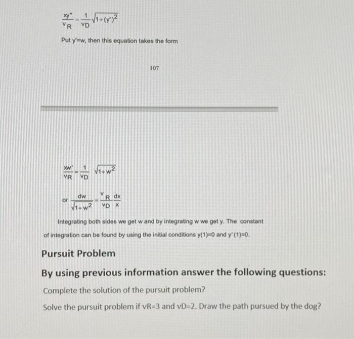 Solved vRxy′′=vD11+(y′)2 Put y=w, then this equation takes | Chegg.com