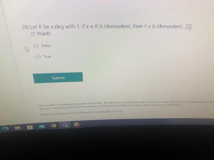 Solved 20. Let R be a ring with 1. If x € R is idempotent, | Chegg.com