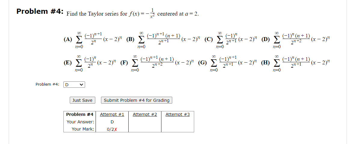 Solved Problem #4: Find the Taylor series for f(x)=-1x2 | Chegg.com