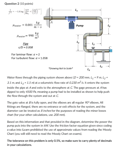 Solved Question 2 (10 ﻿points)Water flows through the piping | Chegg.com