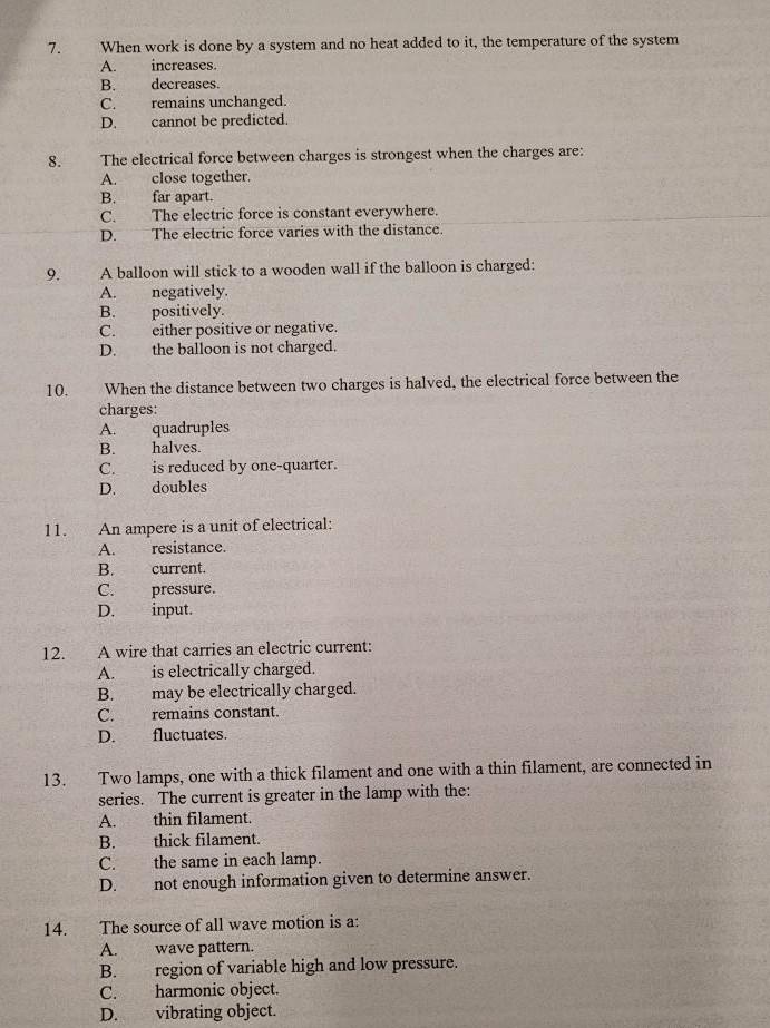 Solved 7. 8. 9. 10. 12. 13. When work is done by a system | Chegg.com