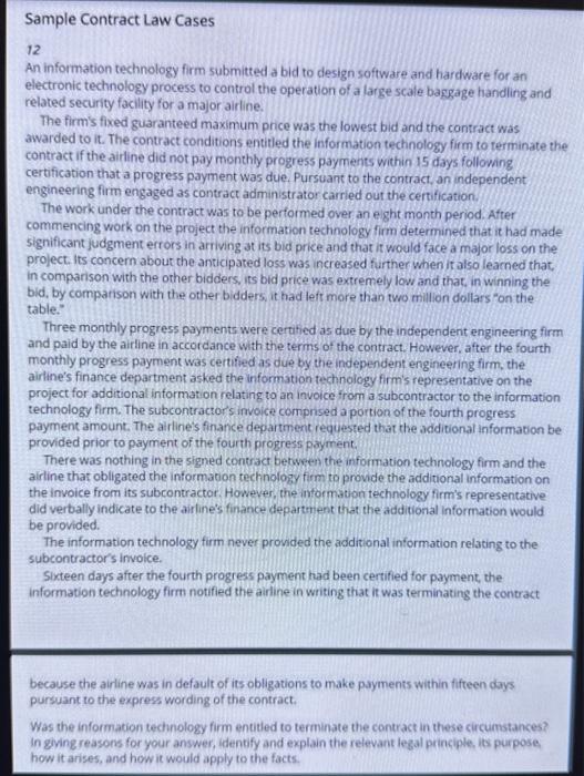 Solved Please solve the following contract case study. lay | Chegg.com