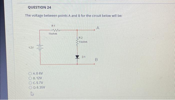 Solved The voltage between points A and B for the circuit | Chegg.com