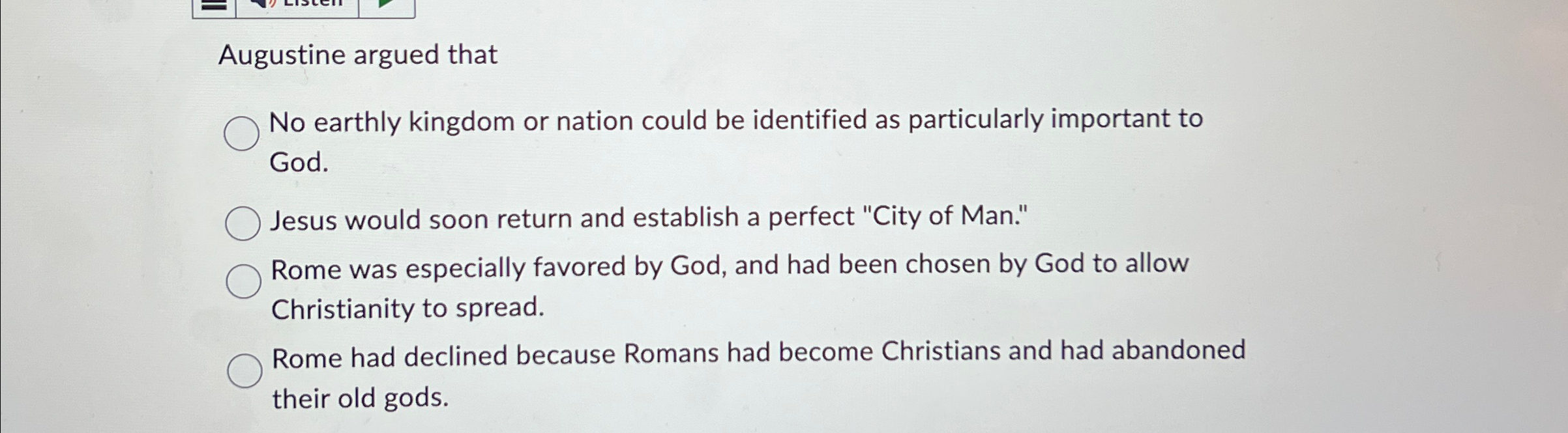 Solved Augustine argued thatNo earthly kingdom or nation | Chegg.com