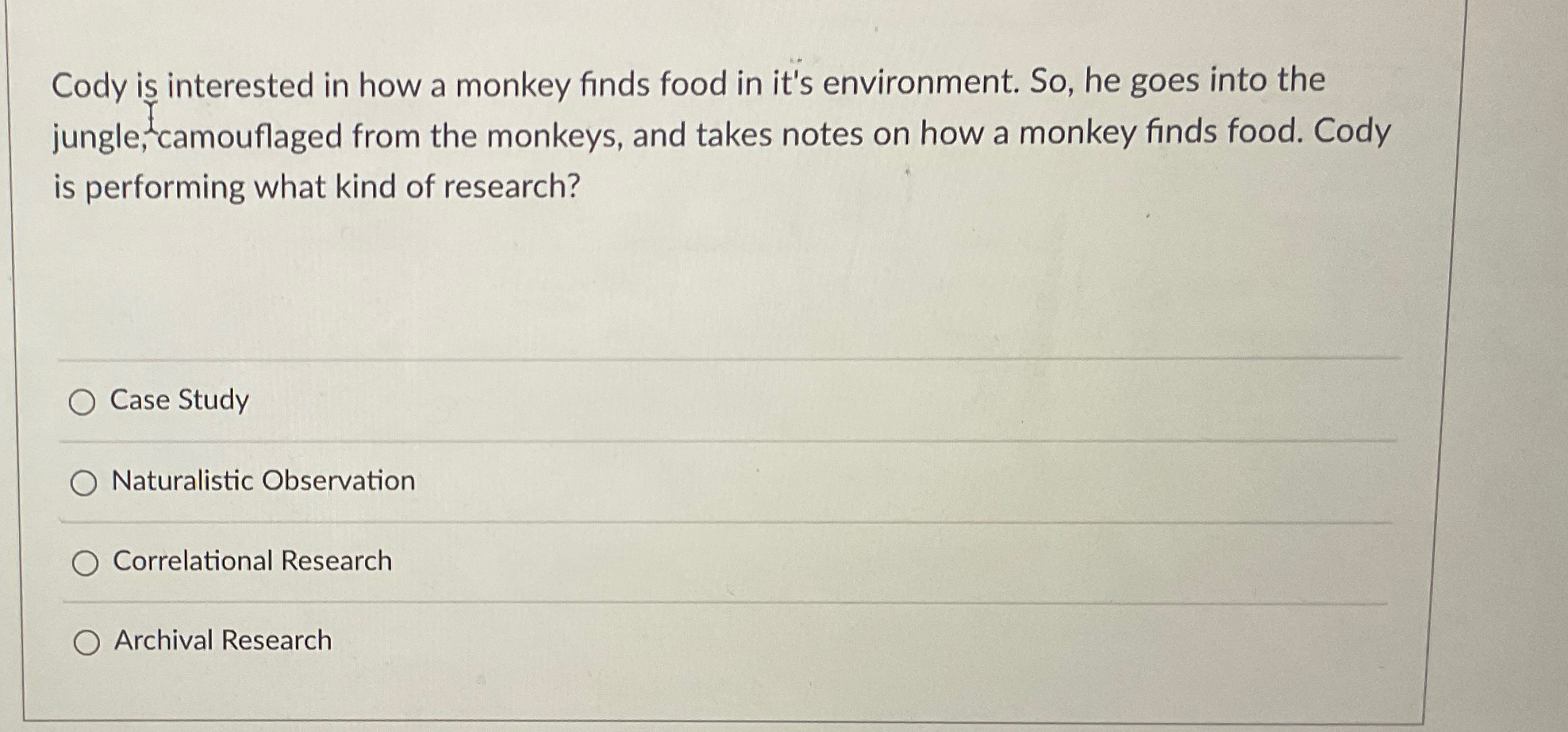 Solved Cody is interested in how a monkey finds food in it's | Chegg.com