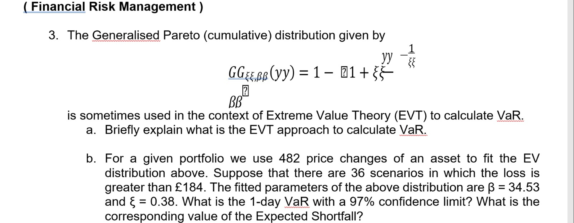Solved (Financial Risk Management )The Generalised Pareto | Chegg.com