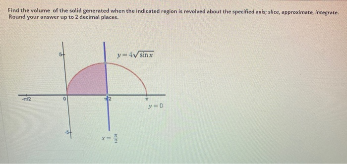 Solved Find the volume of the solid generated when the | Chegg.com