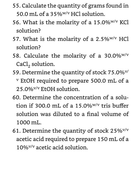 Solved 55. Calculate the quantity of grams found in 50.0 mL | Chegg.com