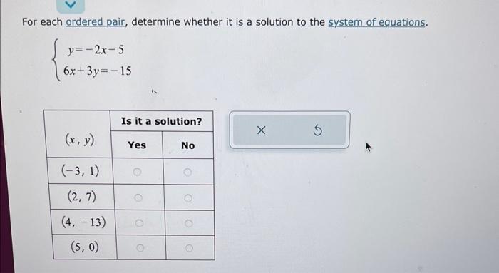 Solved For each ordered pair, determine whether it is a | Chegg.com