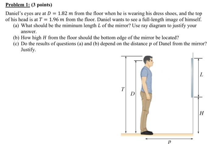 Problem 1: (3 points) Daniel's eyes are at D=1.82 m | Chegg.com