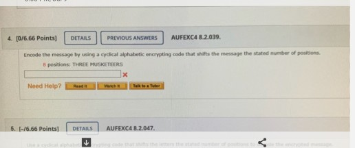 Solved 4. (0/6.66 Points] DETAILS PREVIOUS ANSWERS AUFEXC4 | Chegg.com