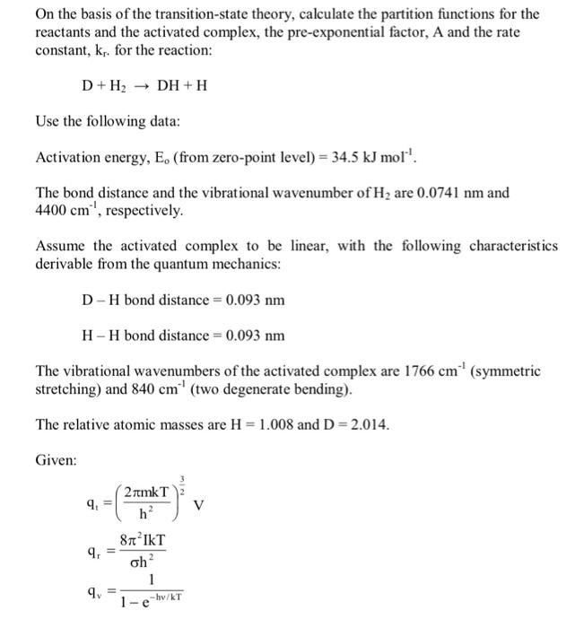 Solved On the basis of the transition-state theory, | Chegg.com