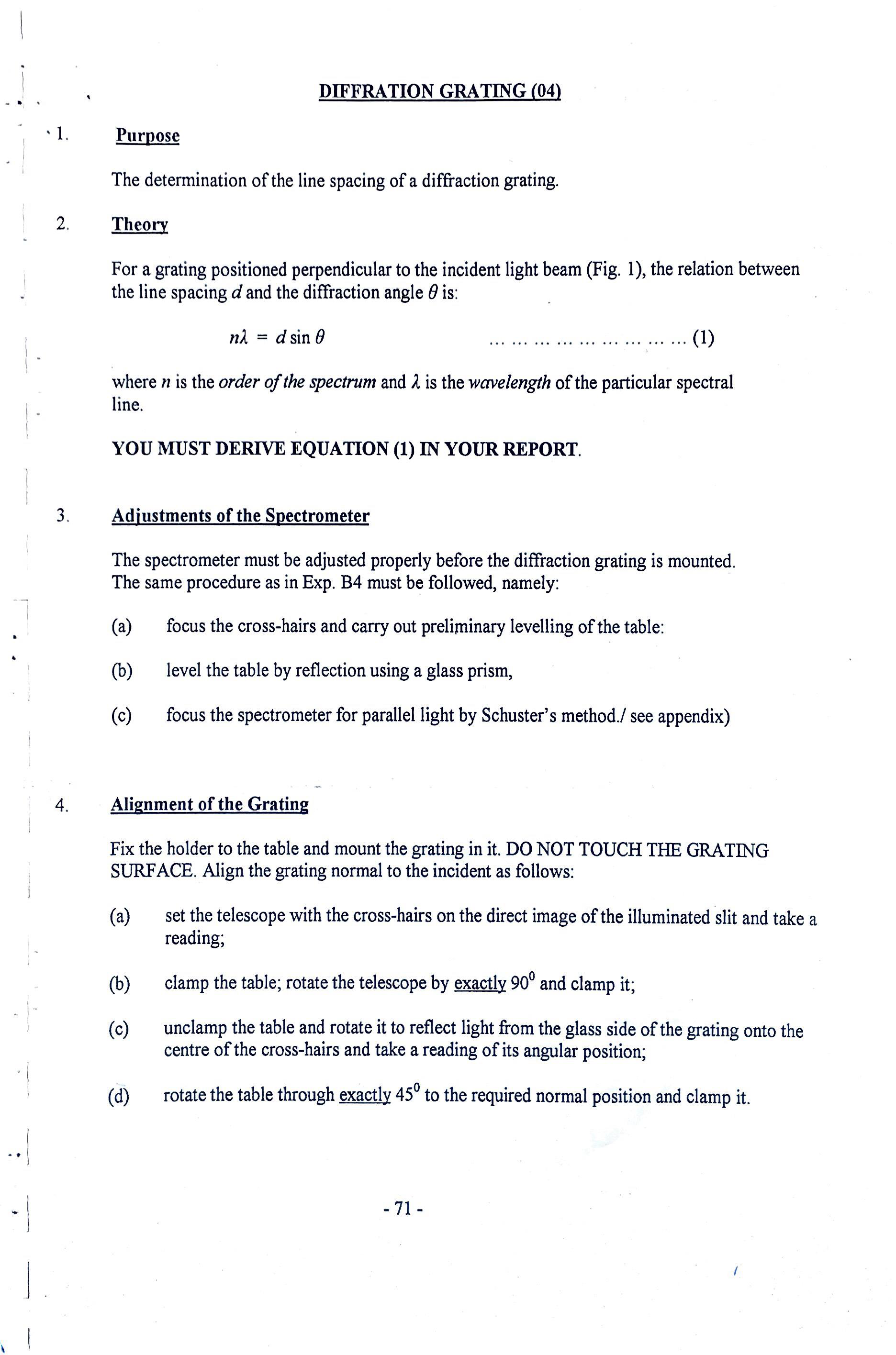 Solved DIFFRATION GRATING (04) -1. ﻿Purpose The | Chegg.com