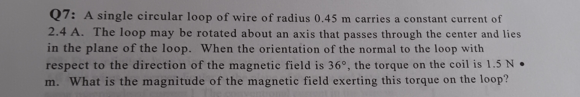 Solved Q7: A single circular loop of wire of radius 0.45 ﻿m | Chegg.com