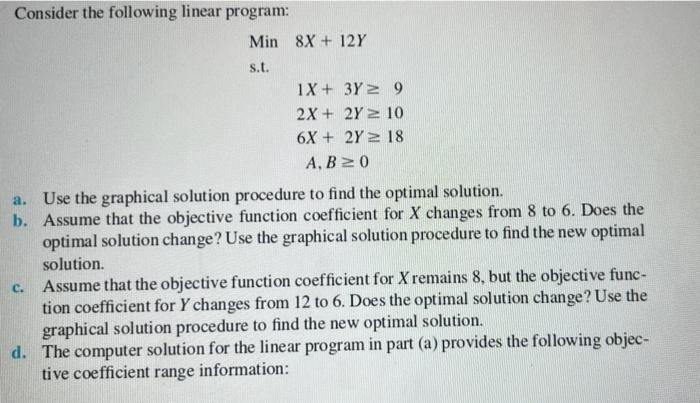 Solved Consider the following linear program: Min 8X + 12Y | Chegg.com
