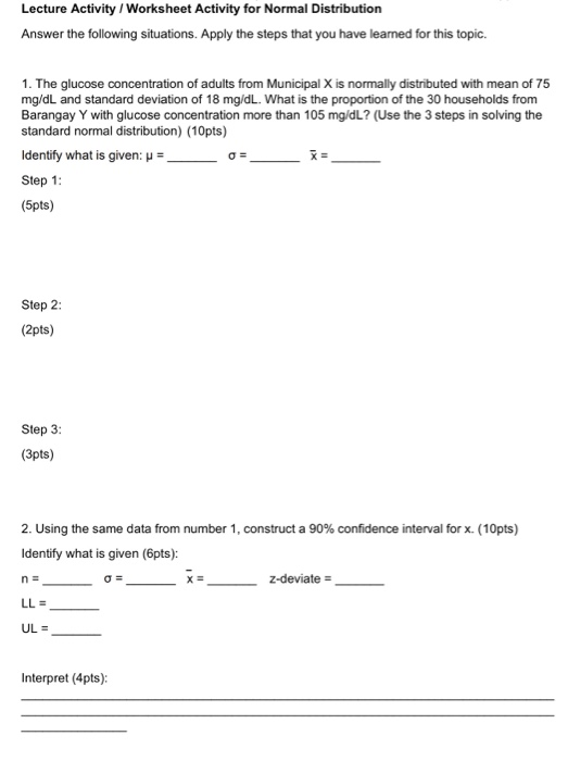 Solved Lecture Activity / Worksheet Activity for Normal | Chegg.com