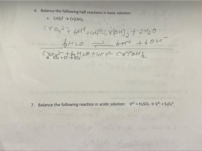 Solved 6. Balance the following half reactions in basic | Chegg.com