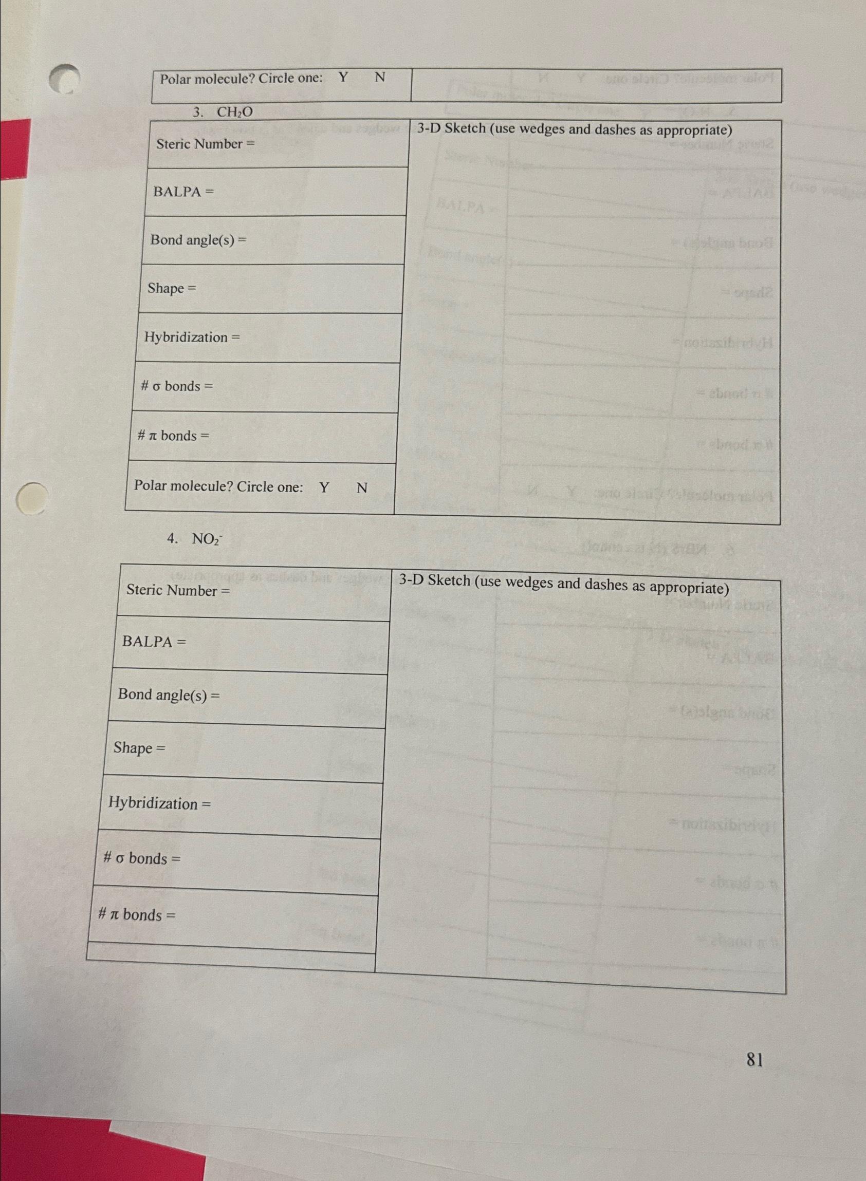 Solved Polar molecule? Circle one: Y,N3. CH2O3-D Sketch (use | Chegg.com
