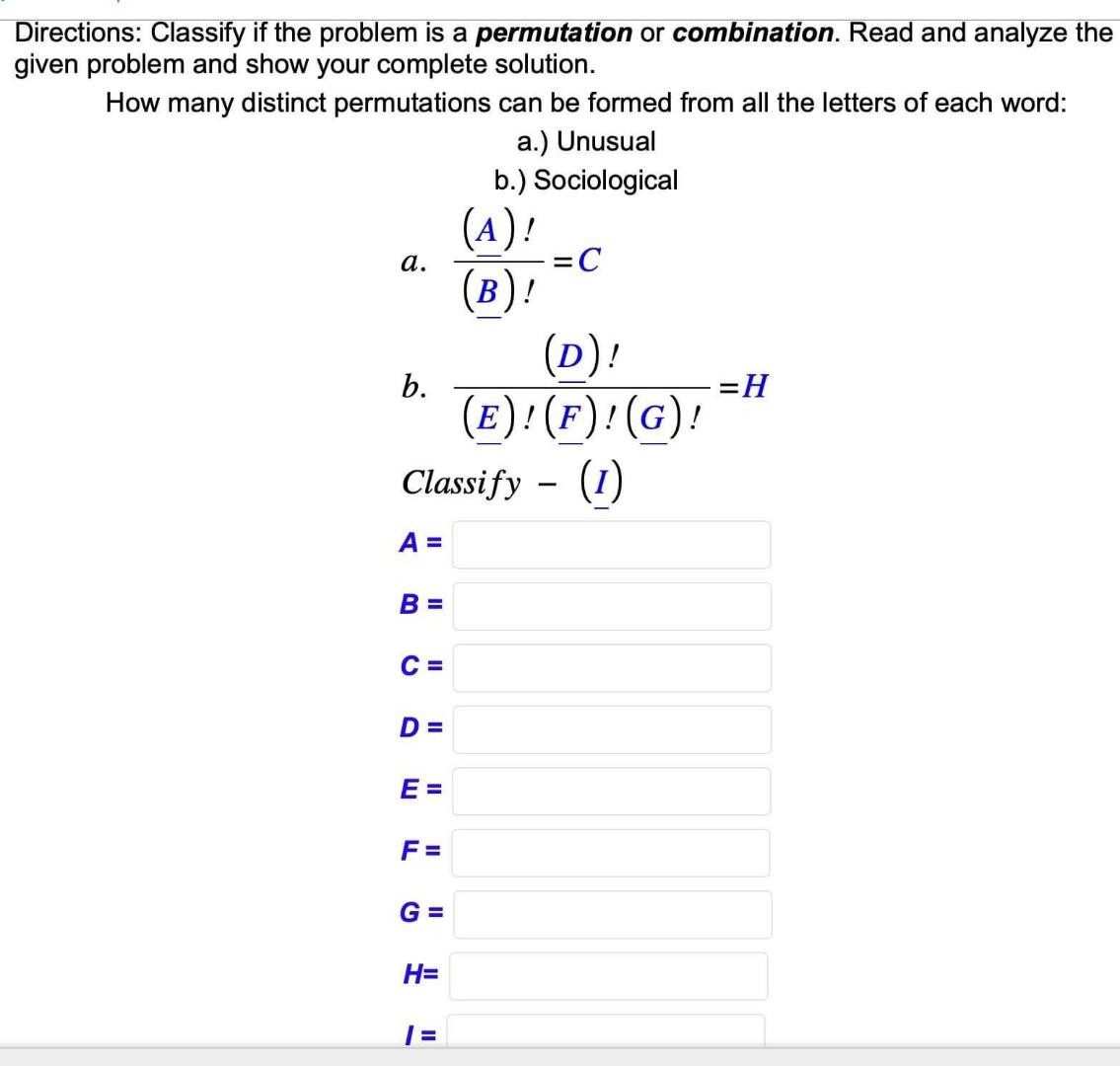 Solved Directions: Classify if the problem is a permutation | Chegg.com