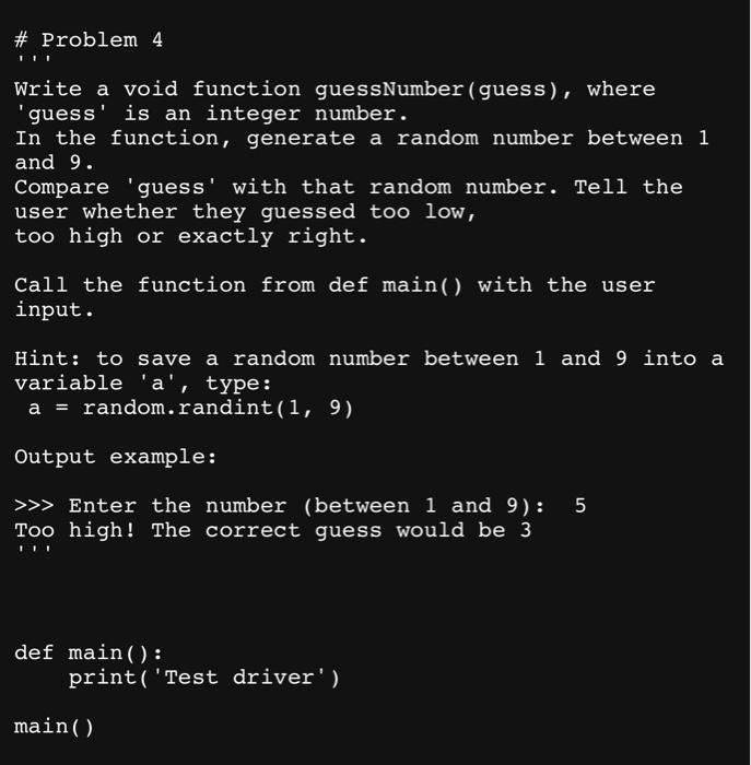 Solved Problem 4 Write A Void Function Guessnumberguess 0906