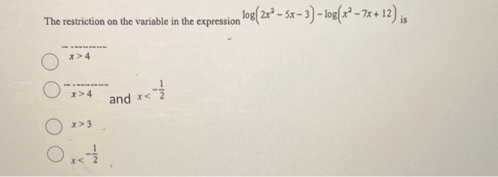 Solved The restriction on the variable in the expression | Chegg.com