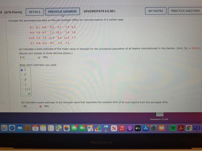 Solved 8. (3/10 Points) DETAILS PREVIOUS ANSWERS DEVORESTAT9 | Chegg.com
