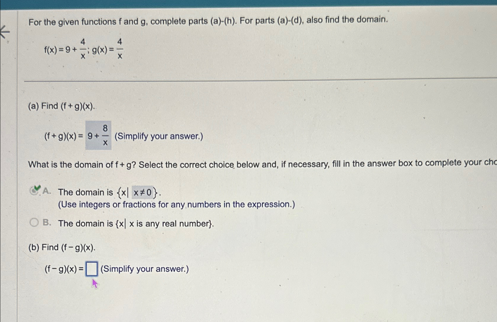 Solved For the given functions f ﻿and g, ﻿complete parts | Chegg.com