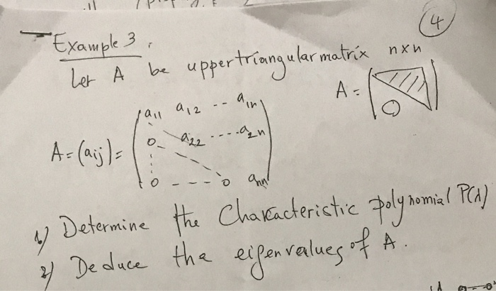Solved 11 (4) - Example 3 1 Let A be uppertriangular matrix | Chegg.com